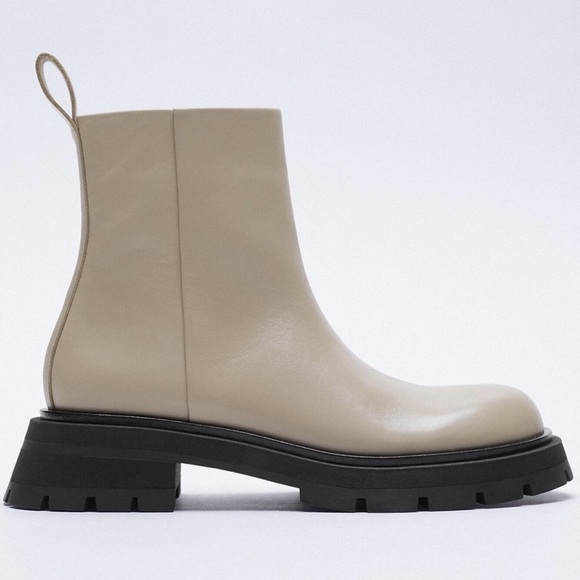 Zara | Shoes | Zara 41 Cream Lug Sole Ankle Boots 100 Genuine Leather ...